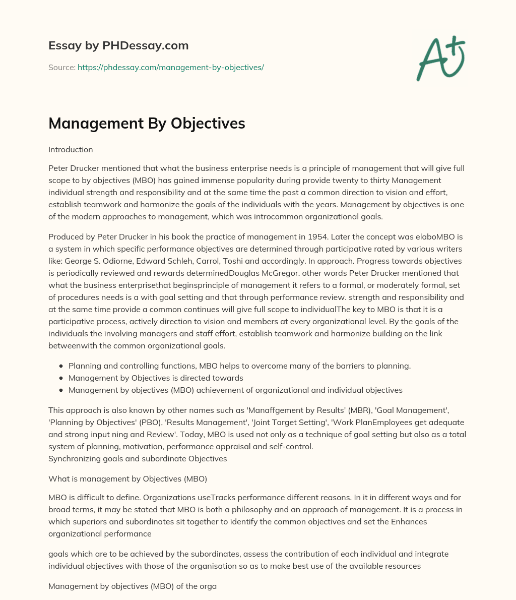Management By Objectives - PHDessay.com
