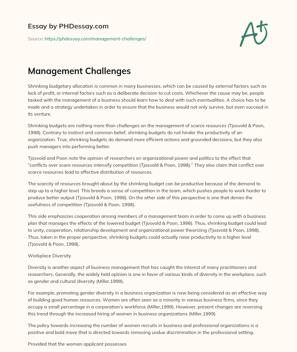 Management Challenges - PHDessay.com