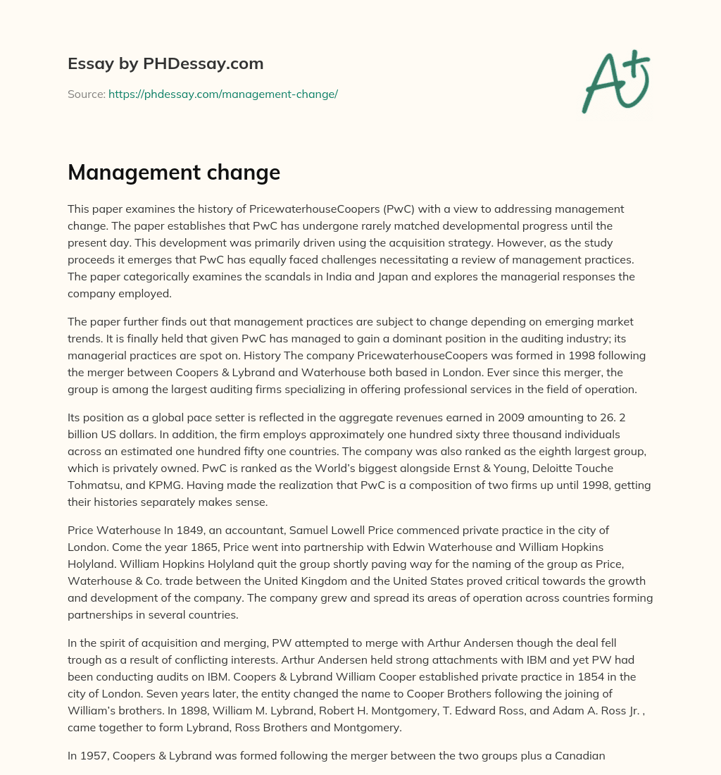 Management change - PHDessay.com