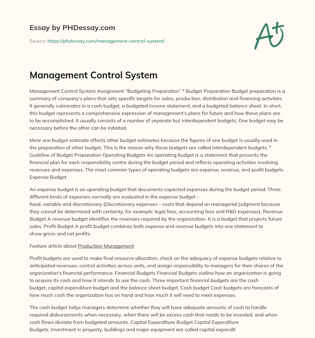 Management Control System - PHDessay.com