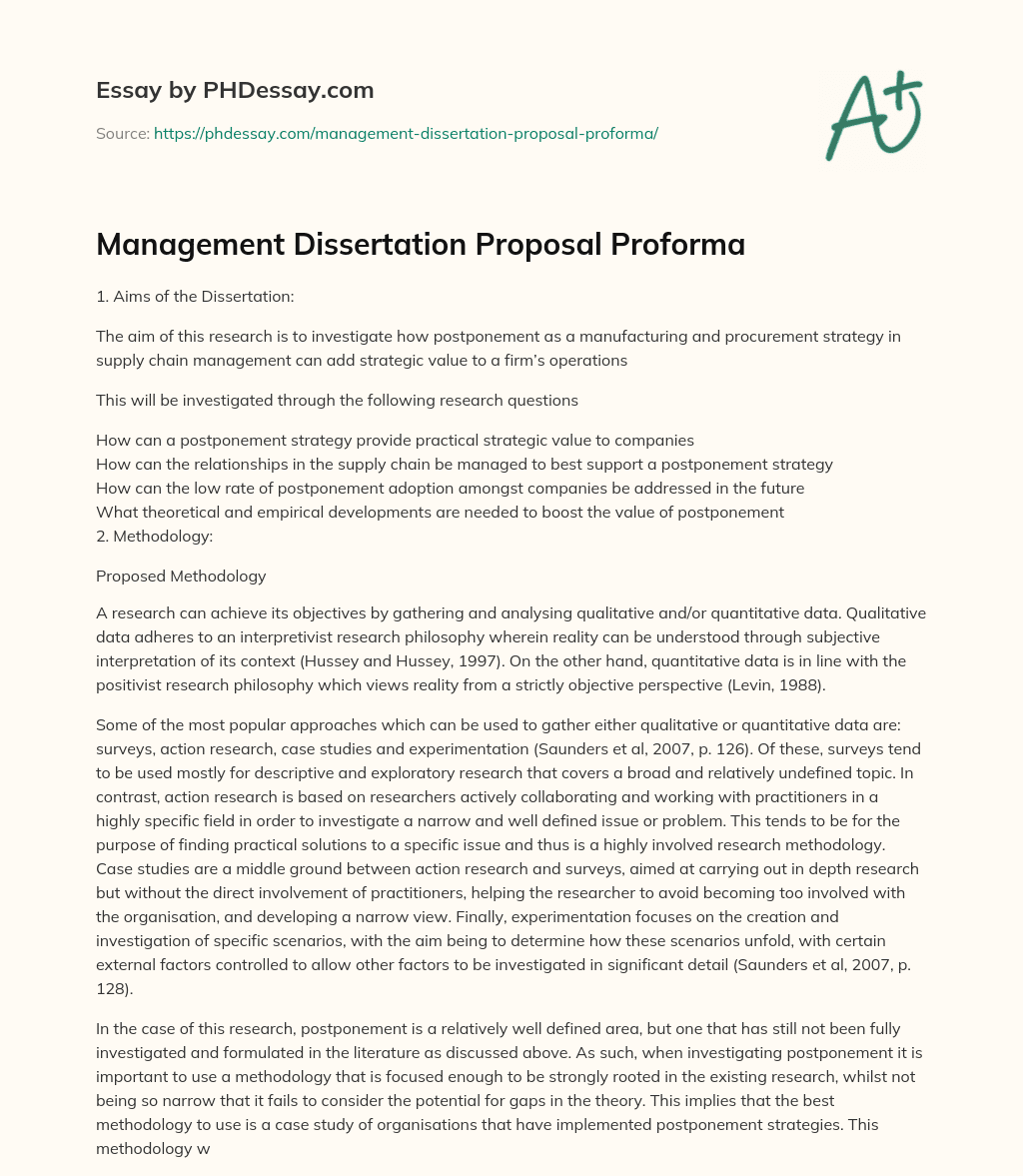 Management Dissertation Proposal Proforma - PHDessay.com