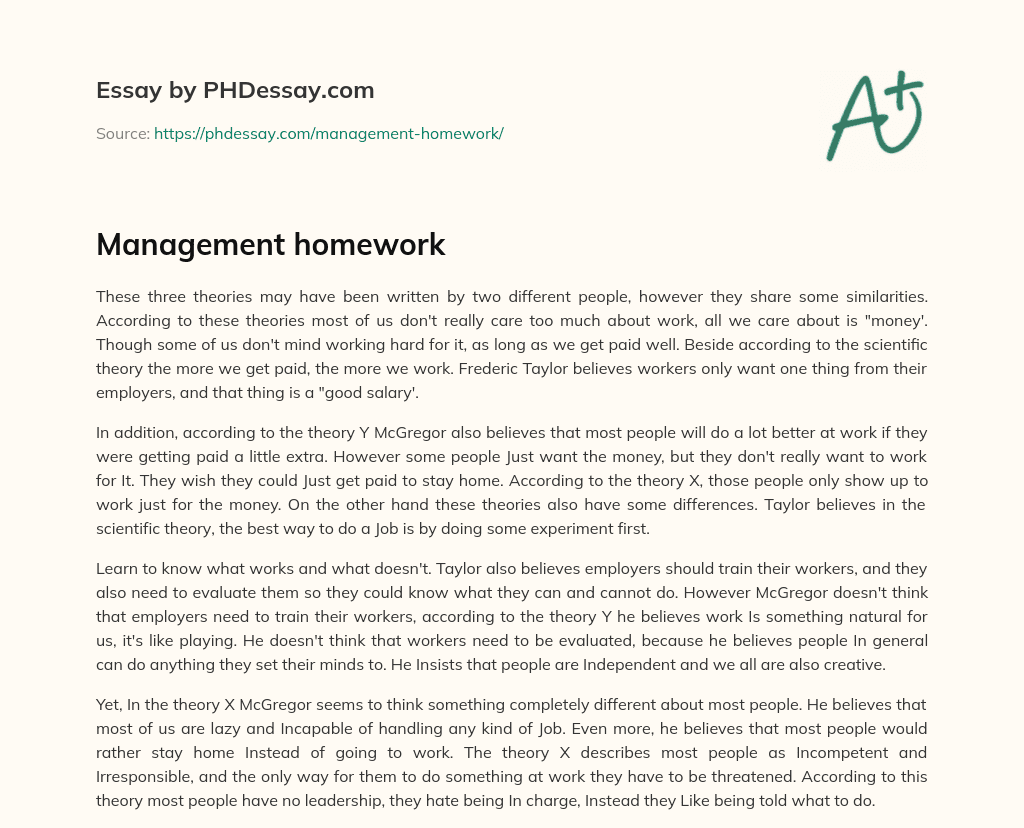 Management homework (400 Words) - PHDessay.com