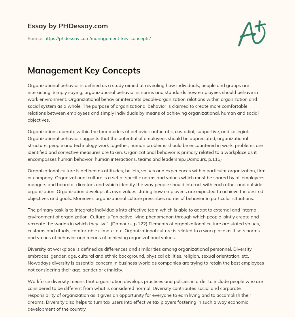 Management Key Concepts - PHDessay.com