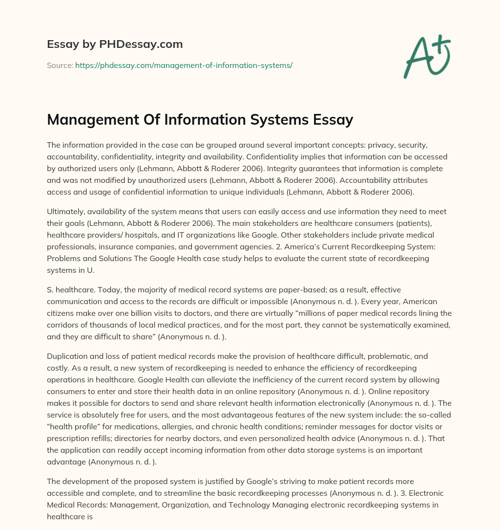 Management Of Information Systems Essay - PHDessay.com