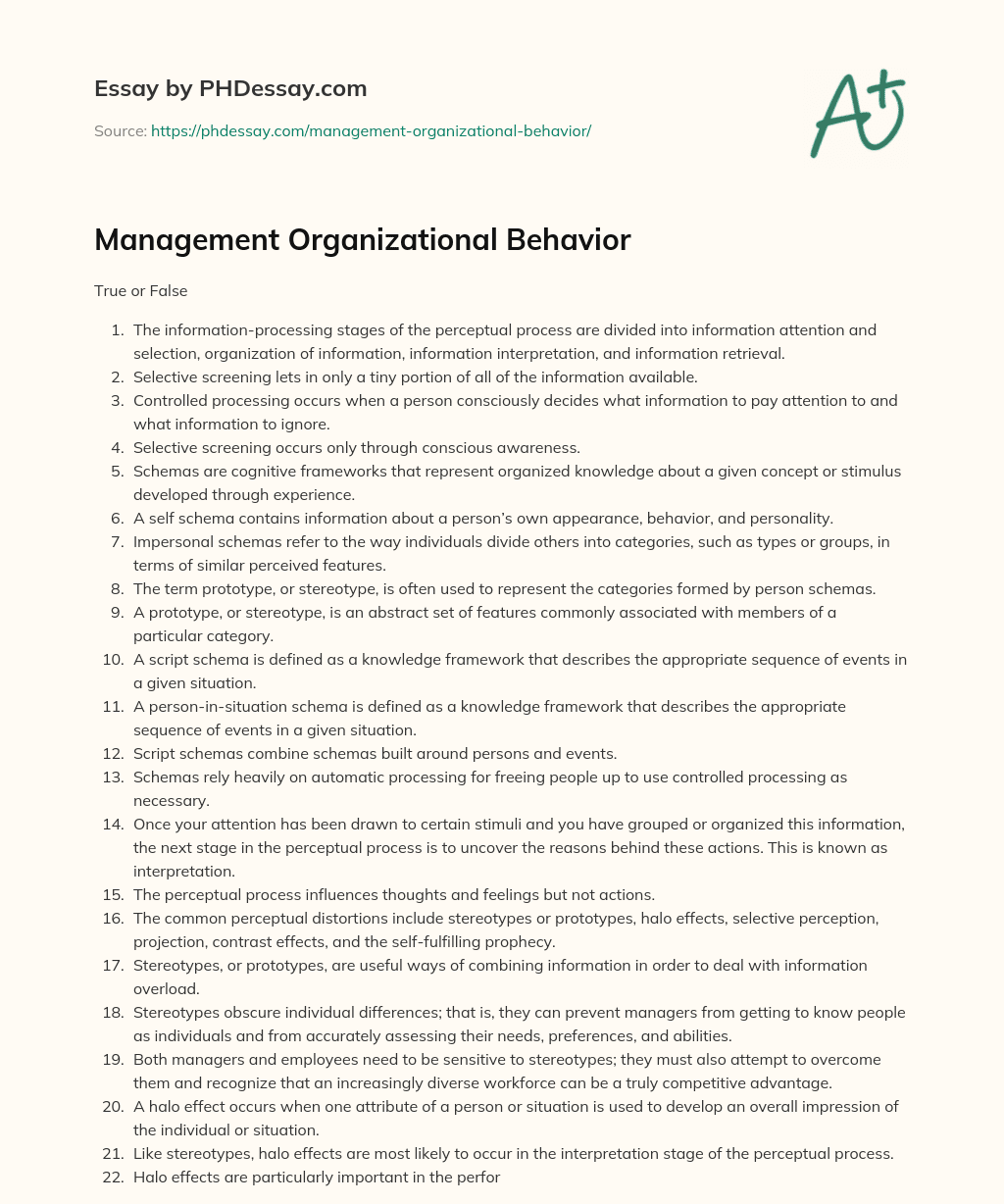 Management Organizational Behavior Process Example - PHDessay.com
