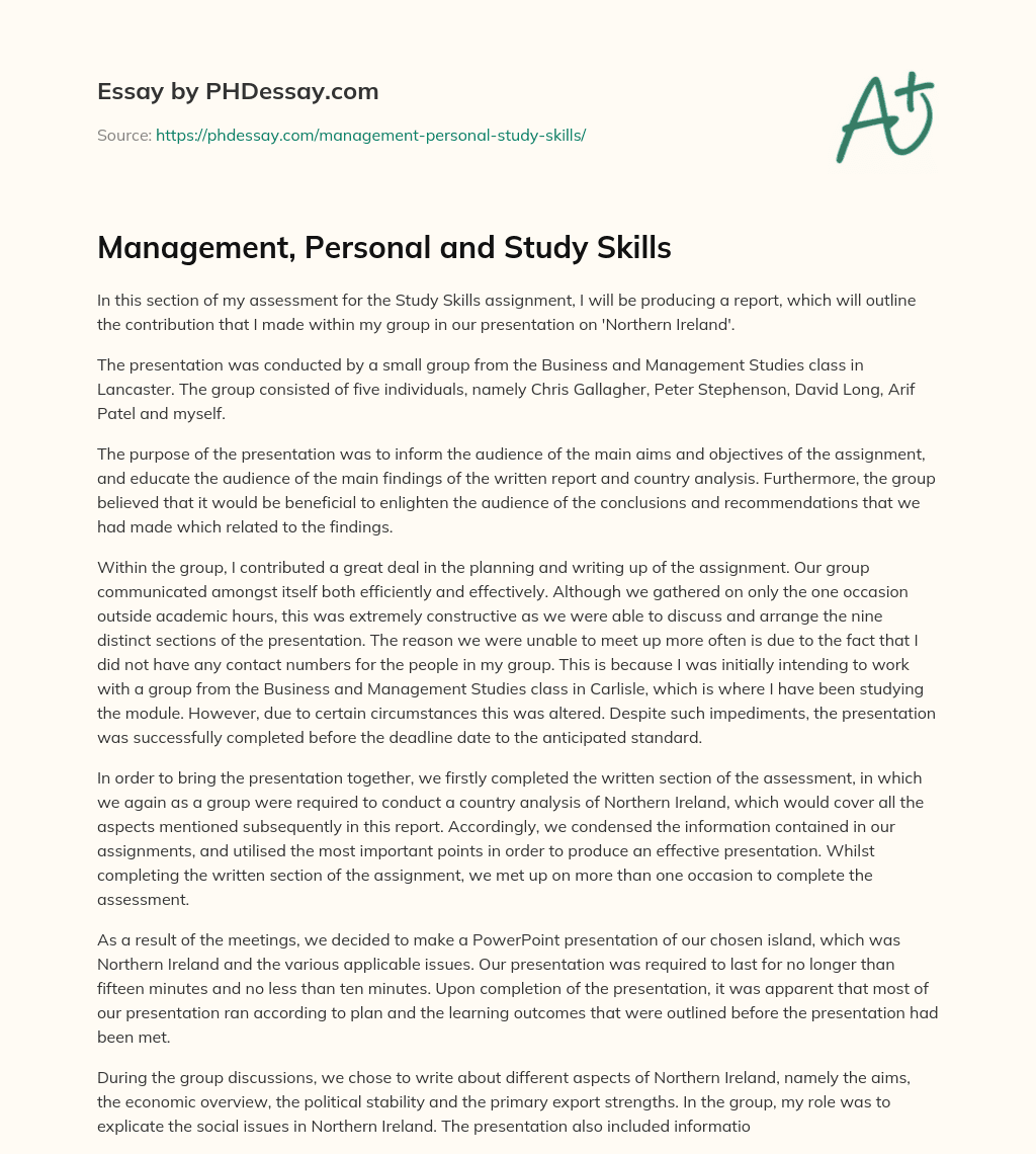 Management, Personal and Study Skills - PHDessay.com