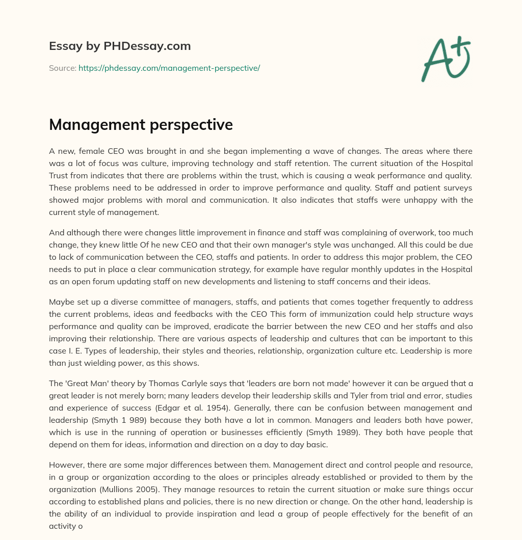 Management perspective - PHDessay.com