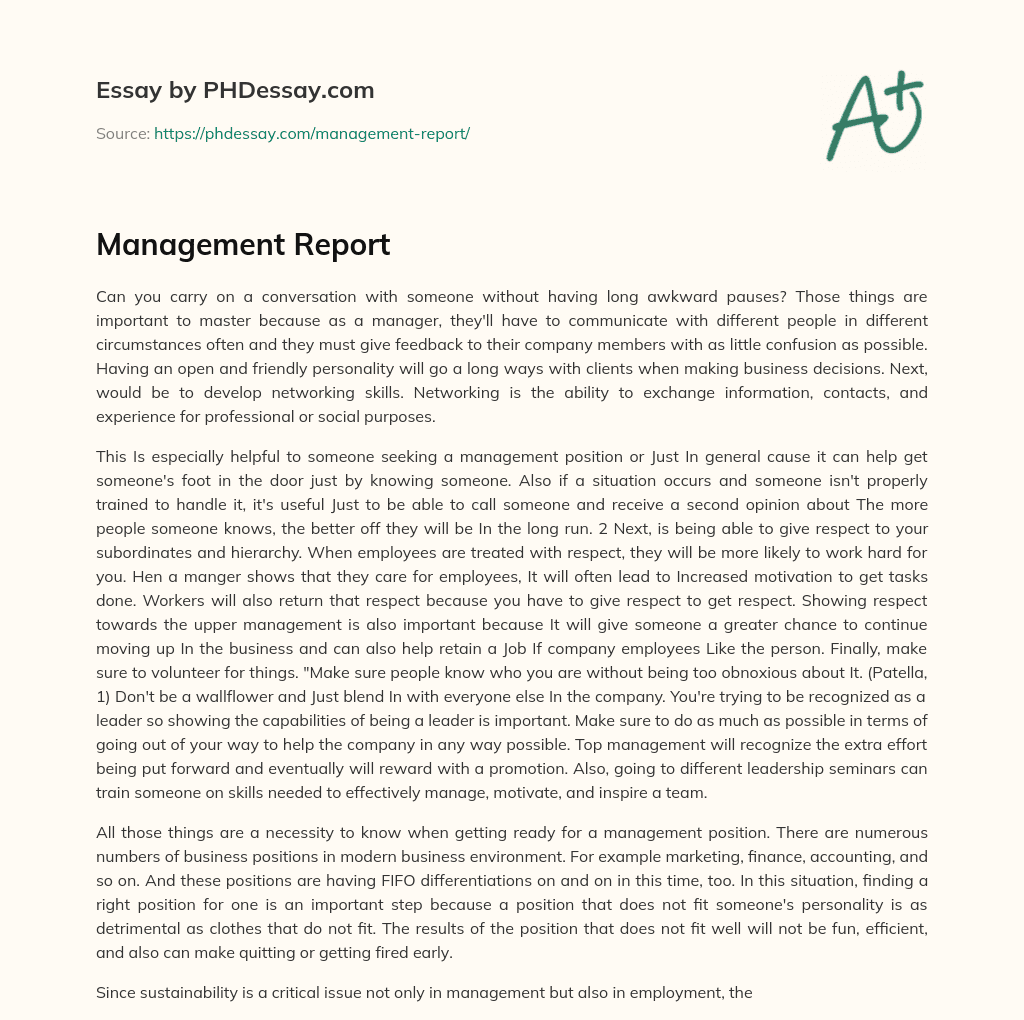 Management Report - PHDessay.com