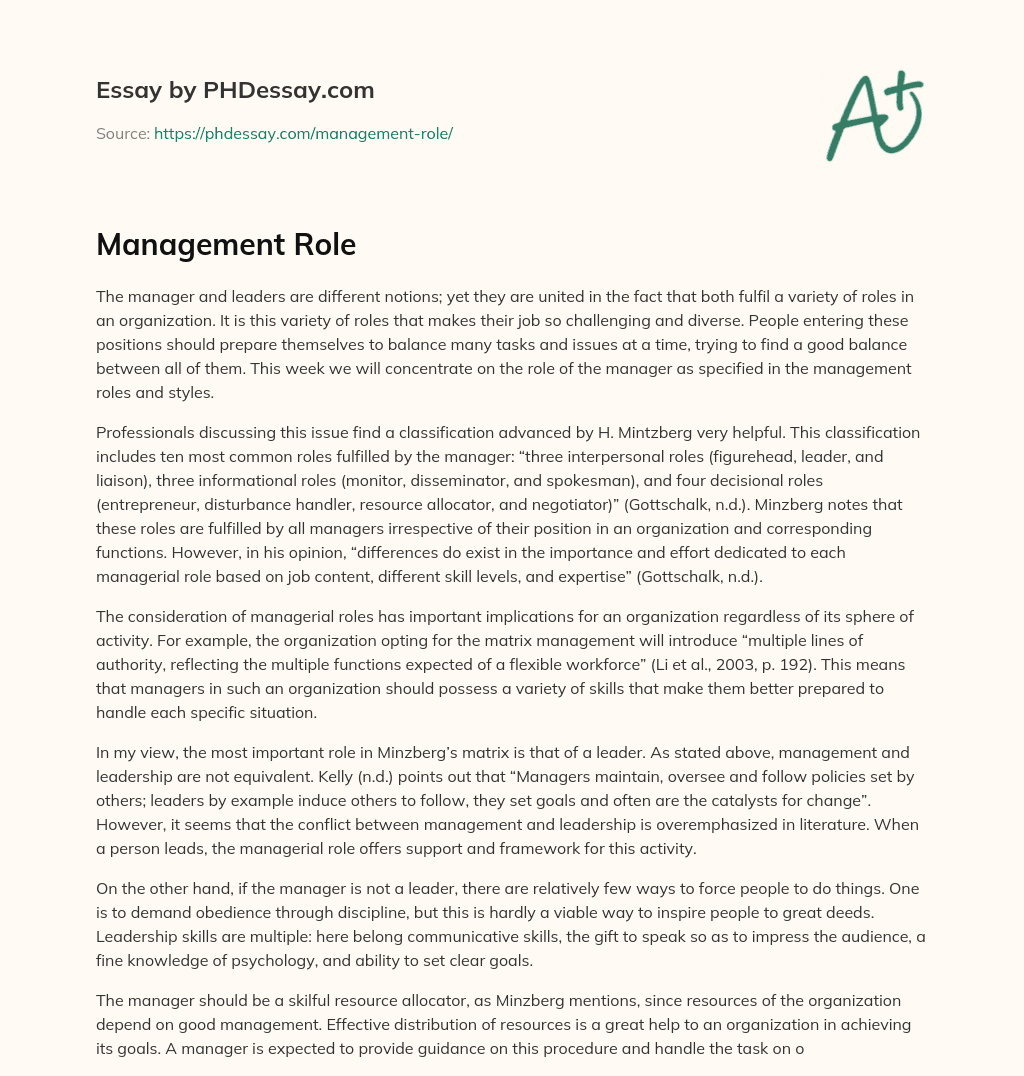 Management Role - PHDessay.com