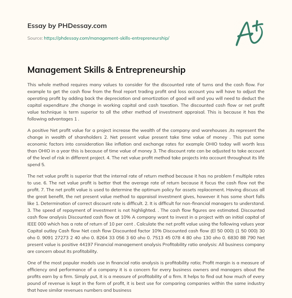 Management Skills & Entrepreneurship - PHDessay.com