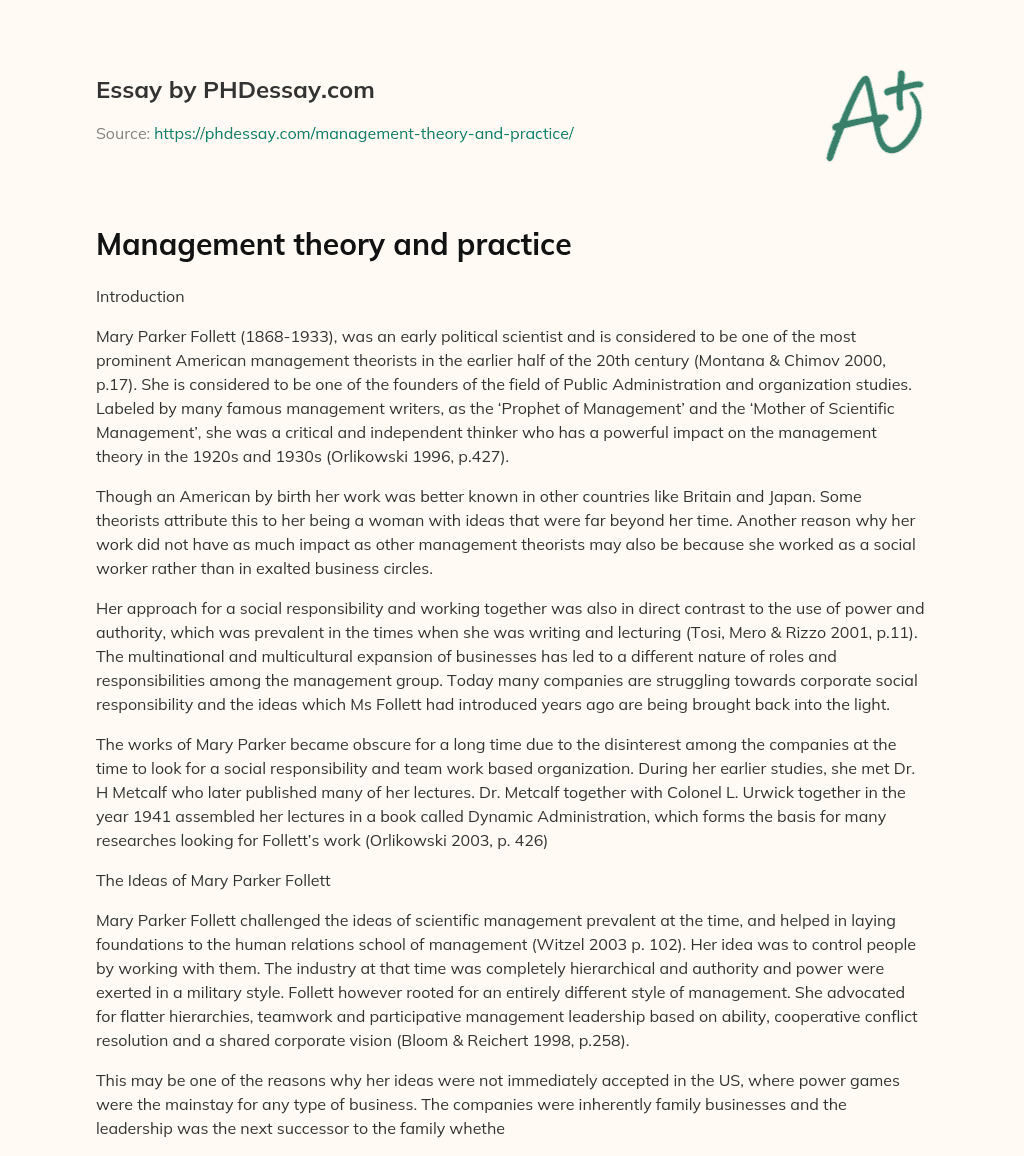 Management theory and practice - PHDessay.com
