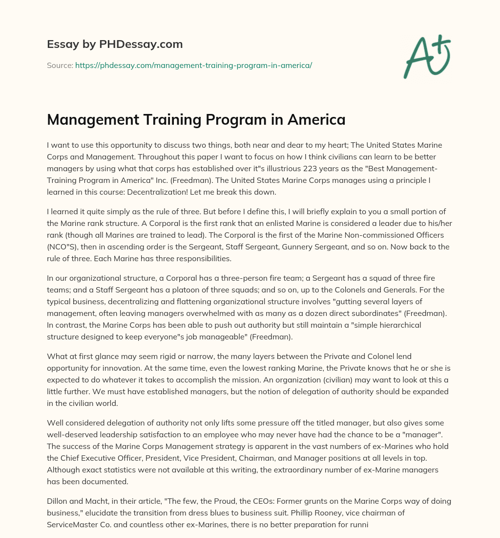 Management Training Program in America - PHDessay.com