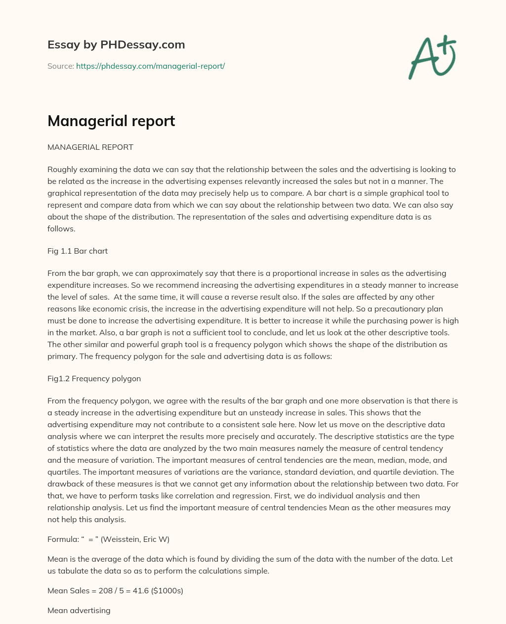 Managerial report - PHDessay.com