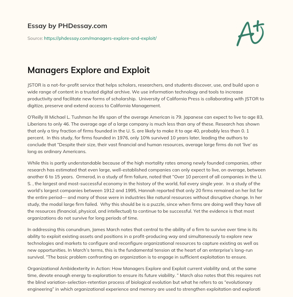 Managers Explore and Exploit - PHDessay.com