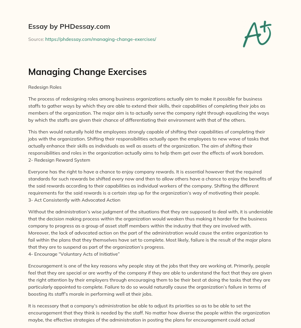 Managing Change Exercises - PHDessay.com