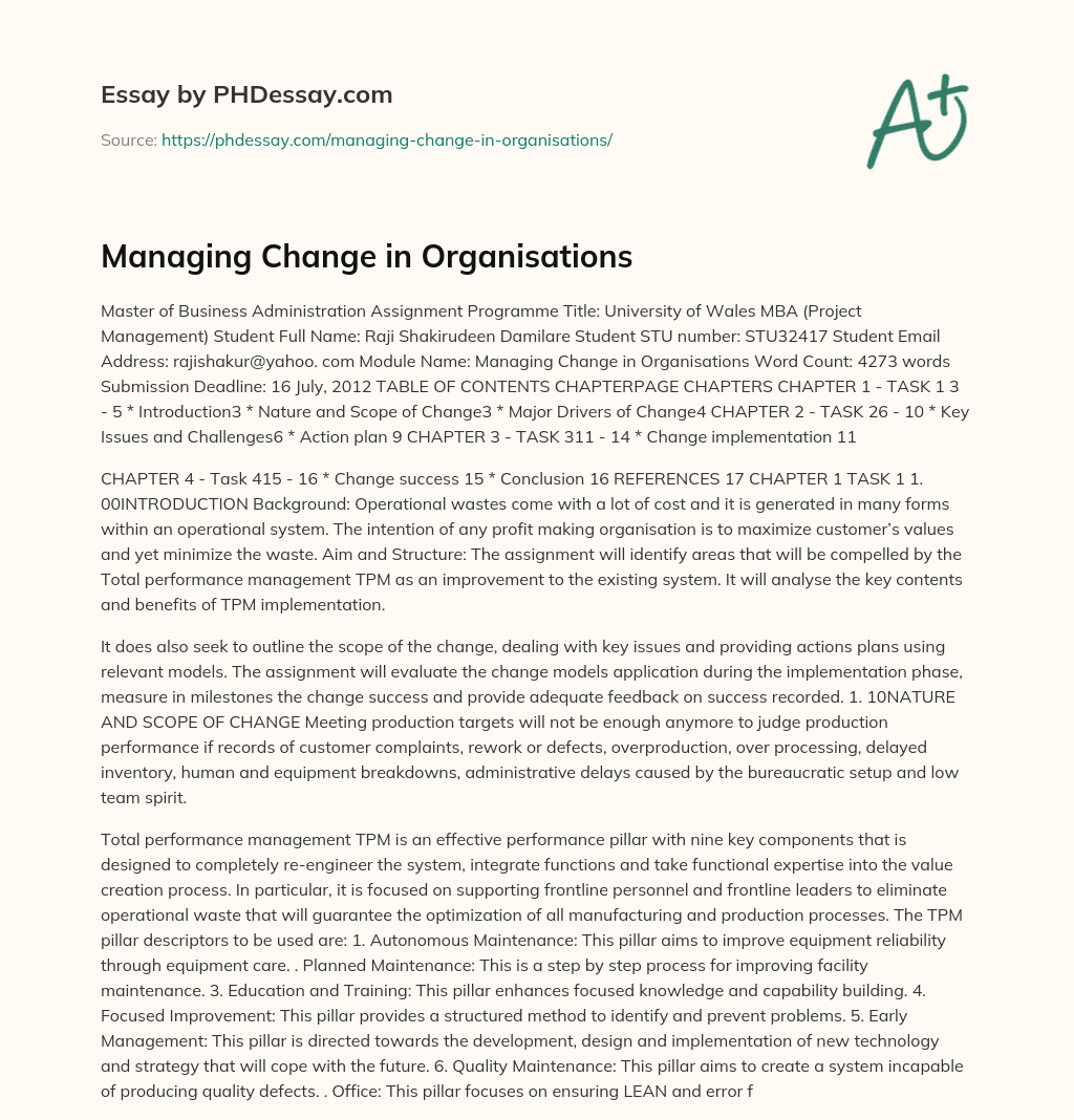 Managing Change in Organisations - PHDessay.com