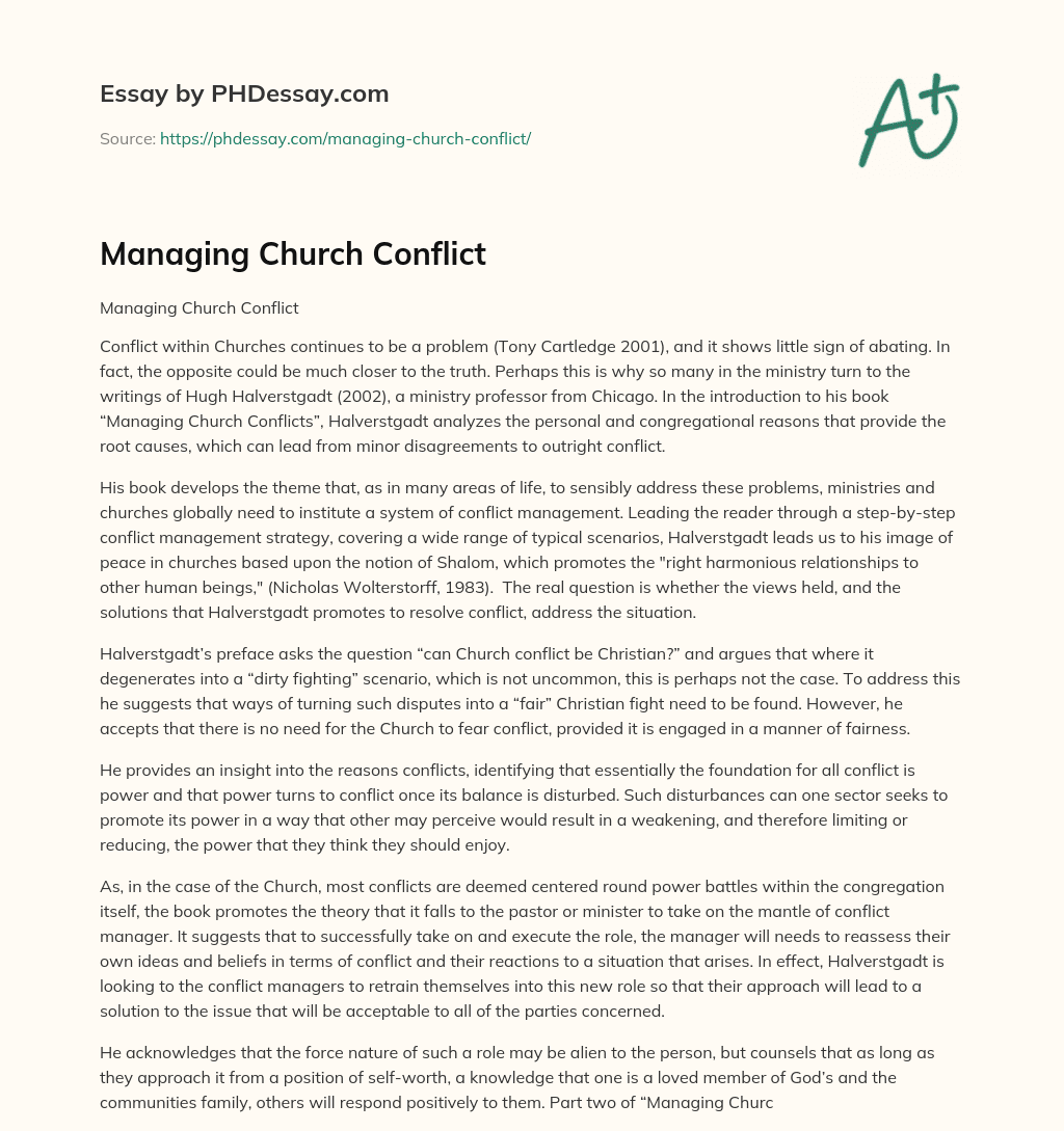 Managing Church Conflict - PHDessay.com