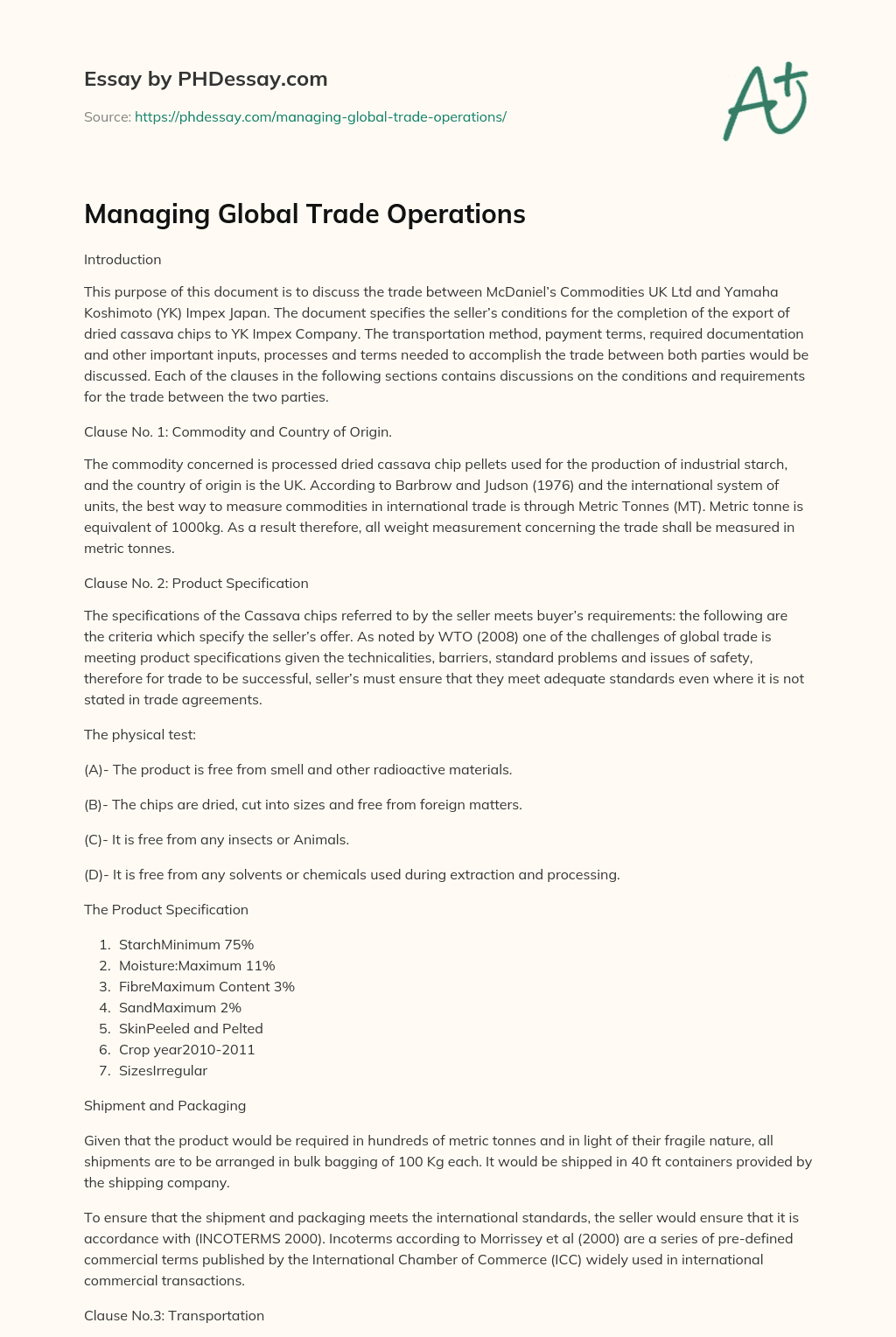 Managing Global Trade Operations - PHDessay.com