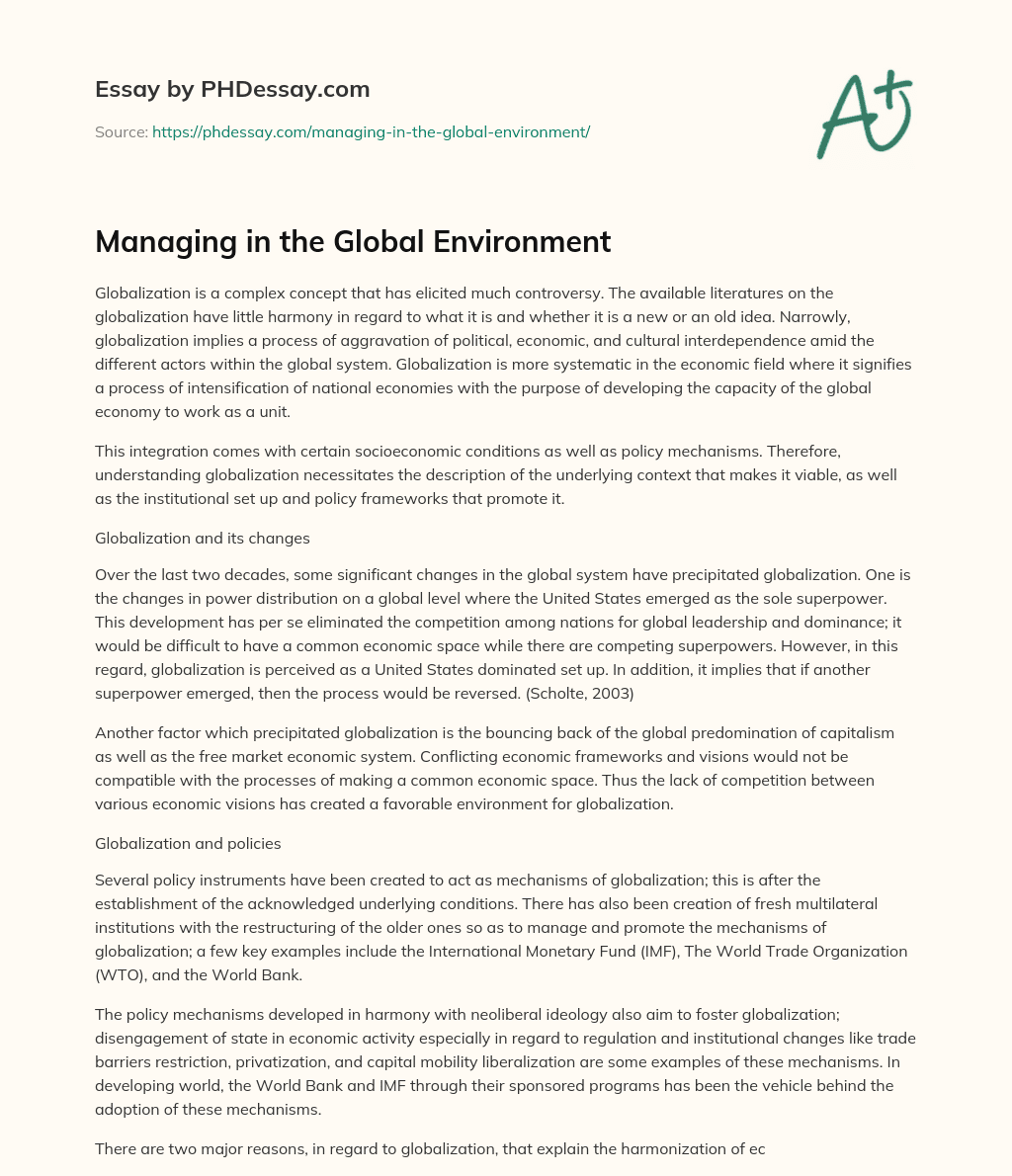 Managing in the Global Environment - PHDessay.com