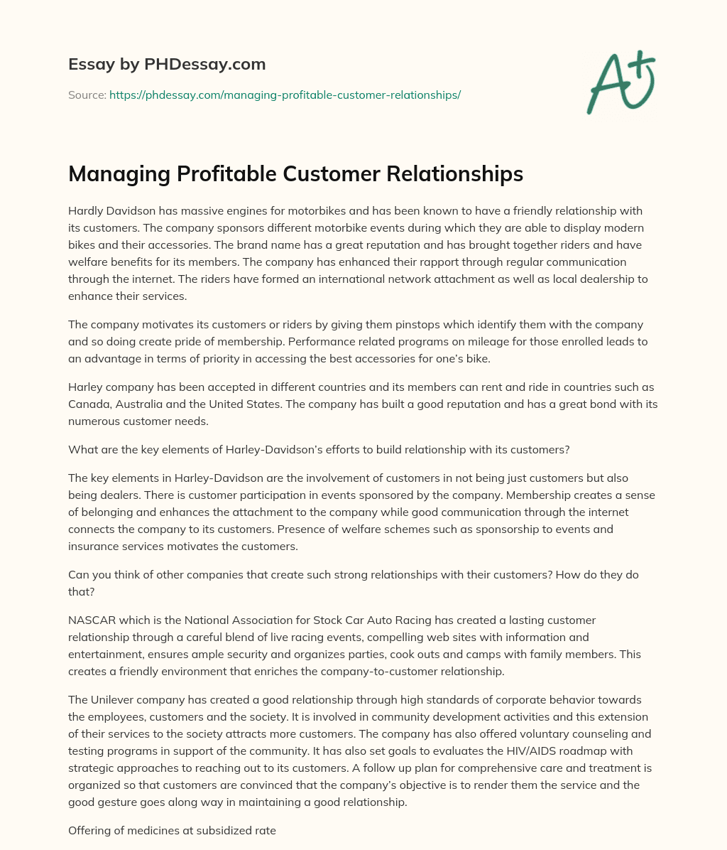 Managing Profitable Customer Relationships (600 Words) - PHDessay.com