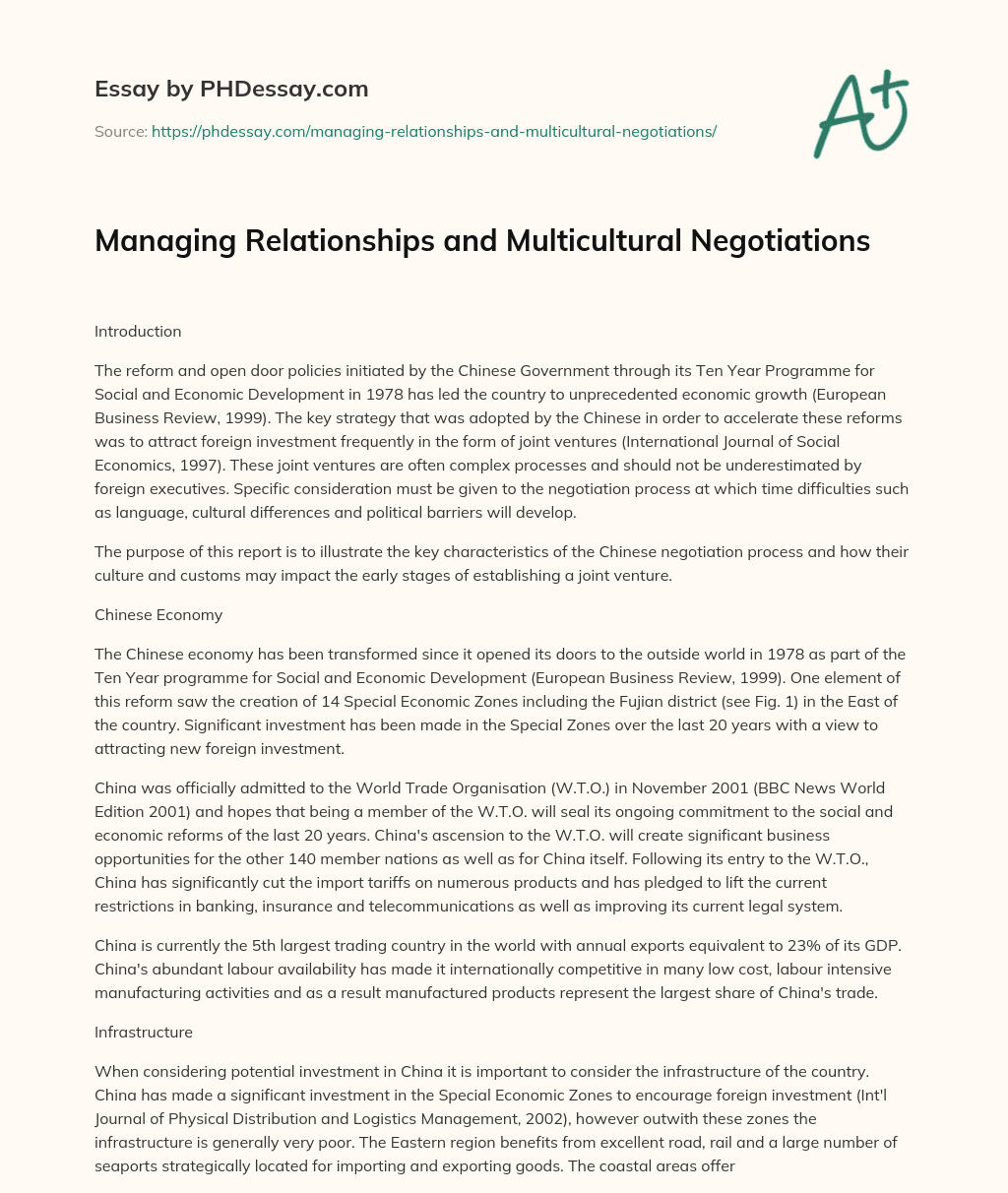 Managing Relationships and Multicultural Negotiations - PHDessay.com