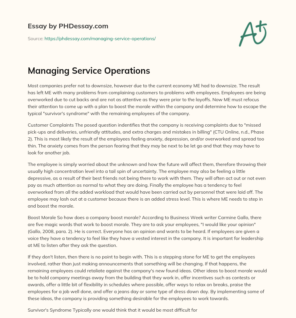 Managing Service Operations - PHDessay.com
