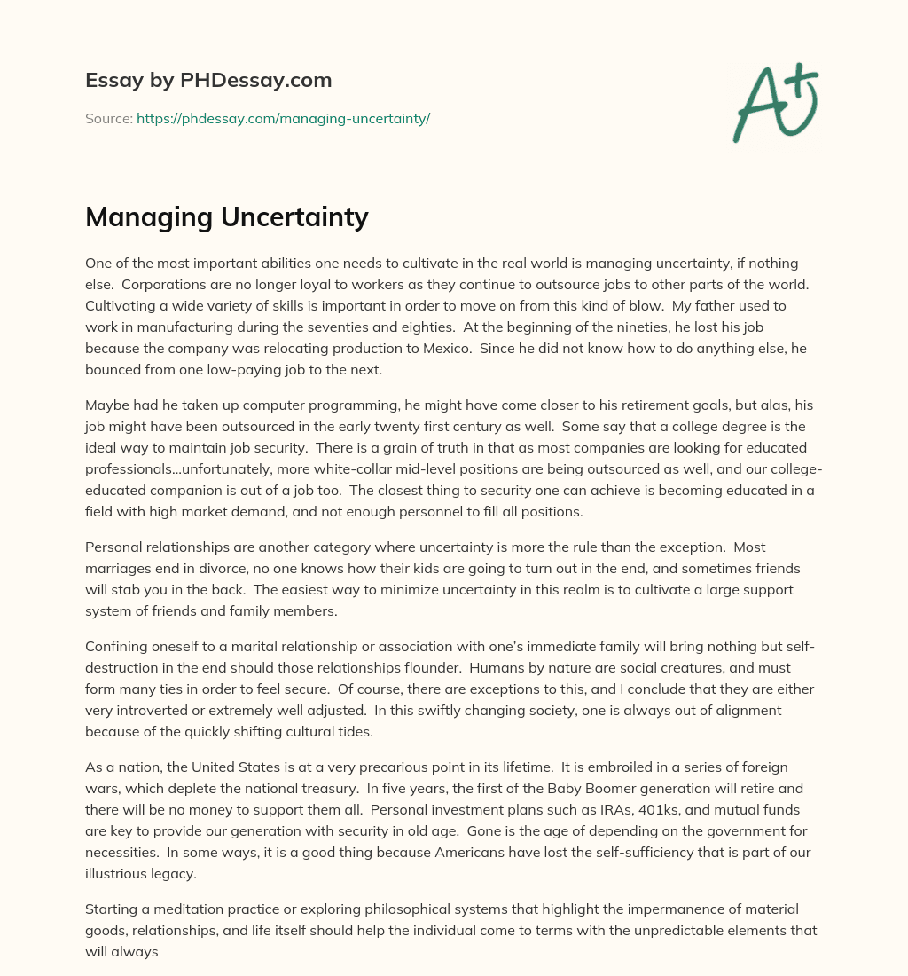 Managing Uncertainty - PHDessay.com