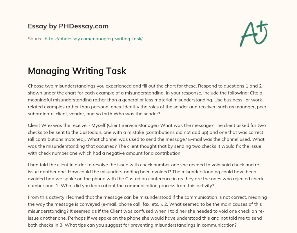 Managing Writing Task (300 Words) - PHDessay.com