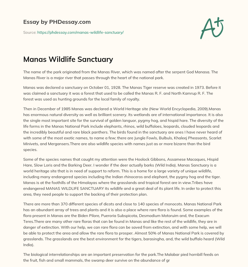 Manas Wildlife Sanctuary - PHDessay.com