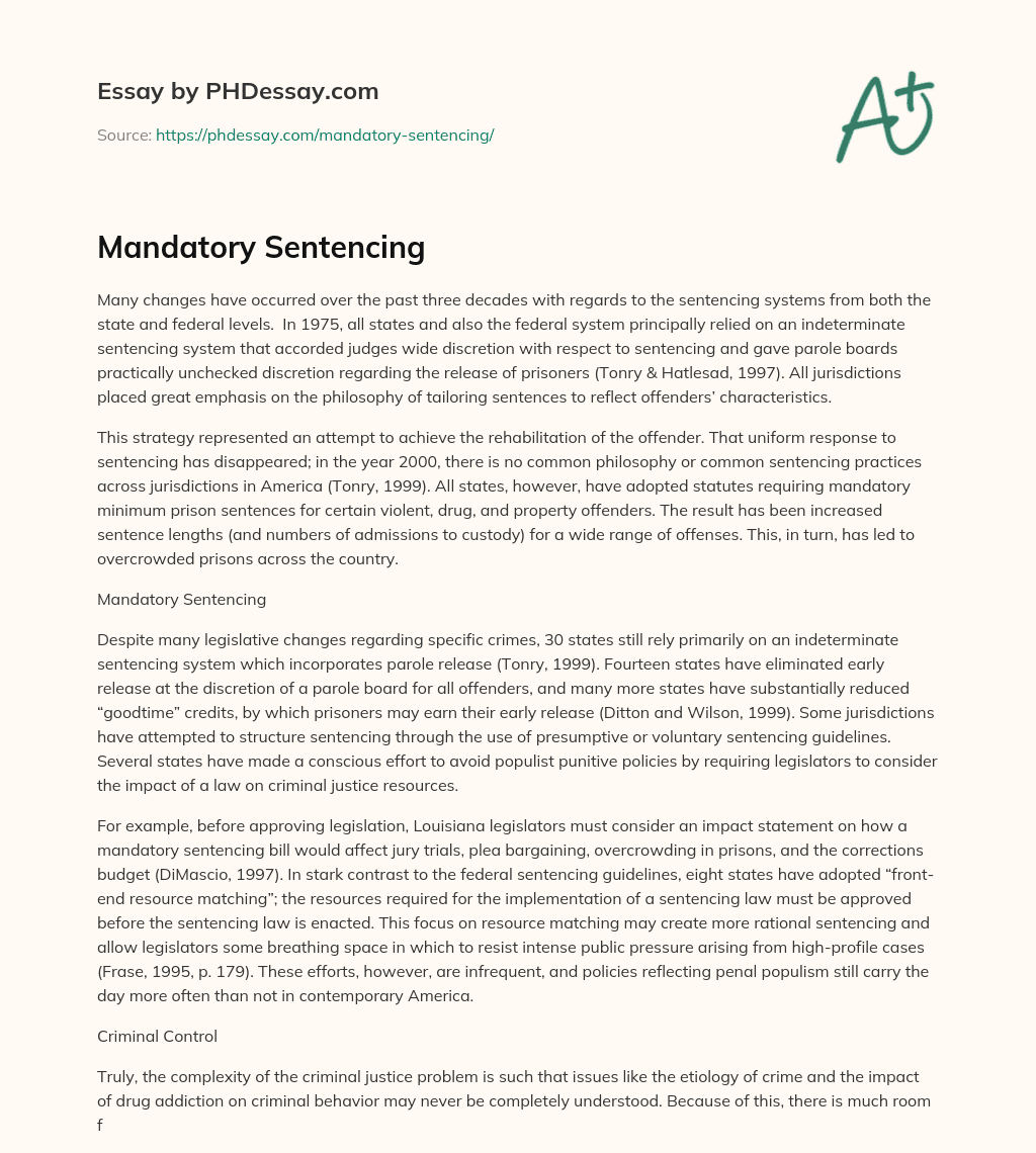 Mandatory Sentencing - PHDessay.com