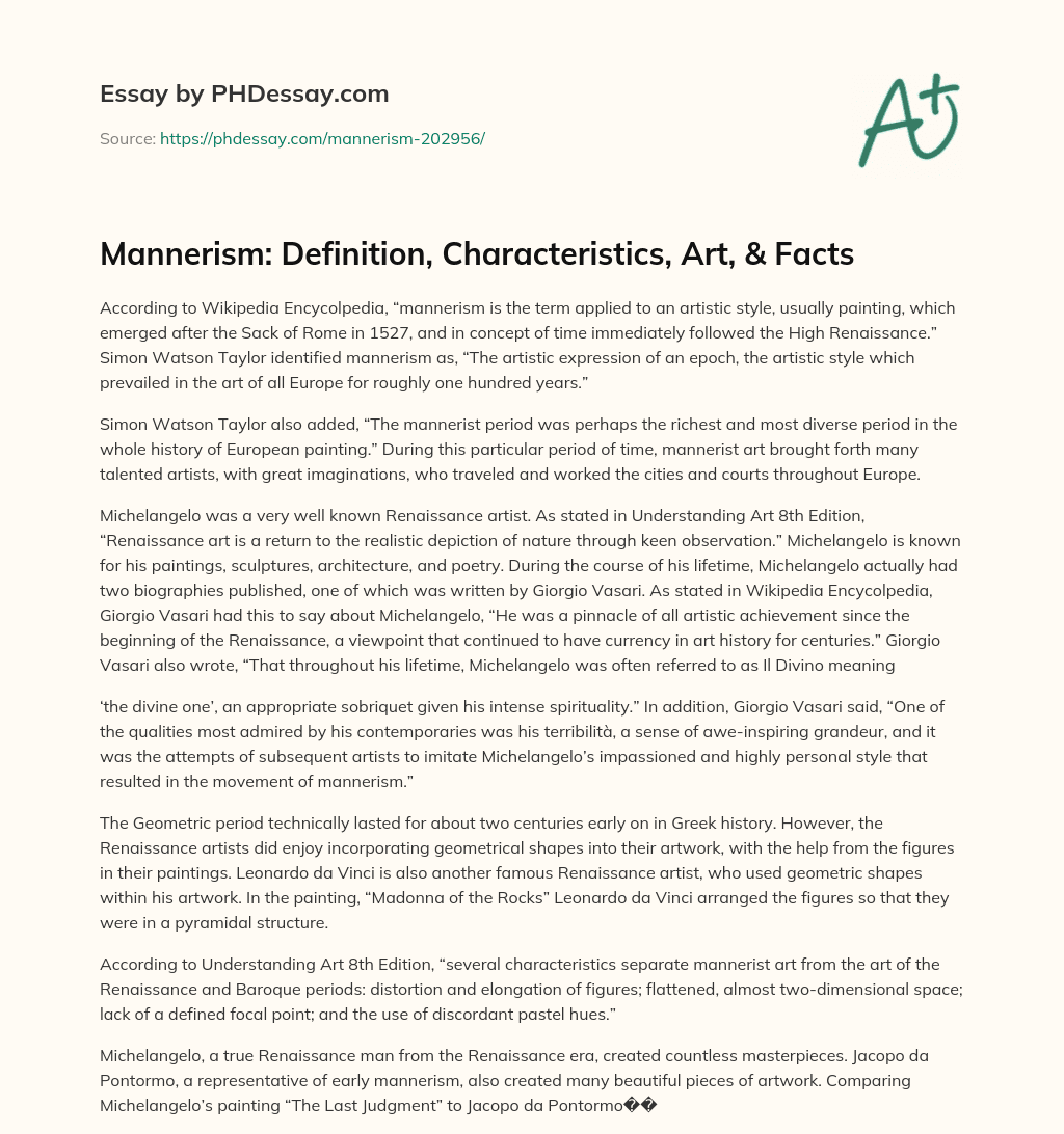 Mannerism: Definition, Characteristics, Art, & Facts - PHDessay.com
