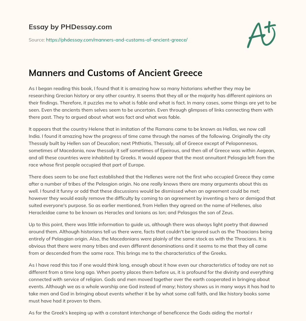 Manners and Customs of Ancient Greece - PHDessay.com