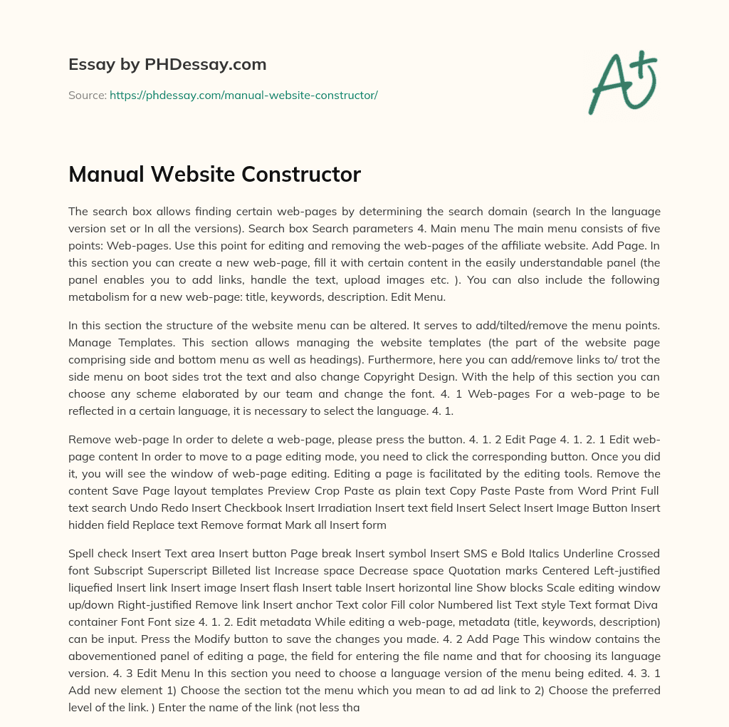 Manual Website Constructor Essay Example - PHDessay.com