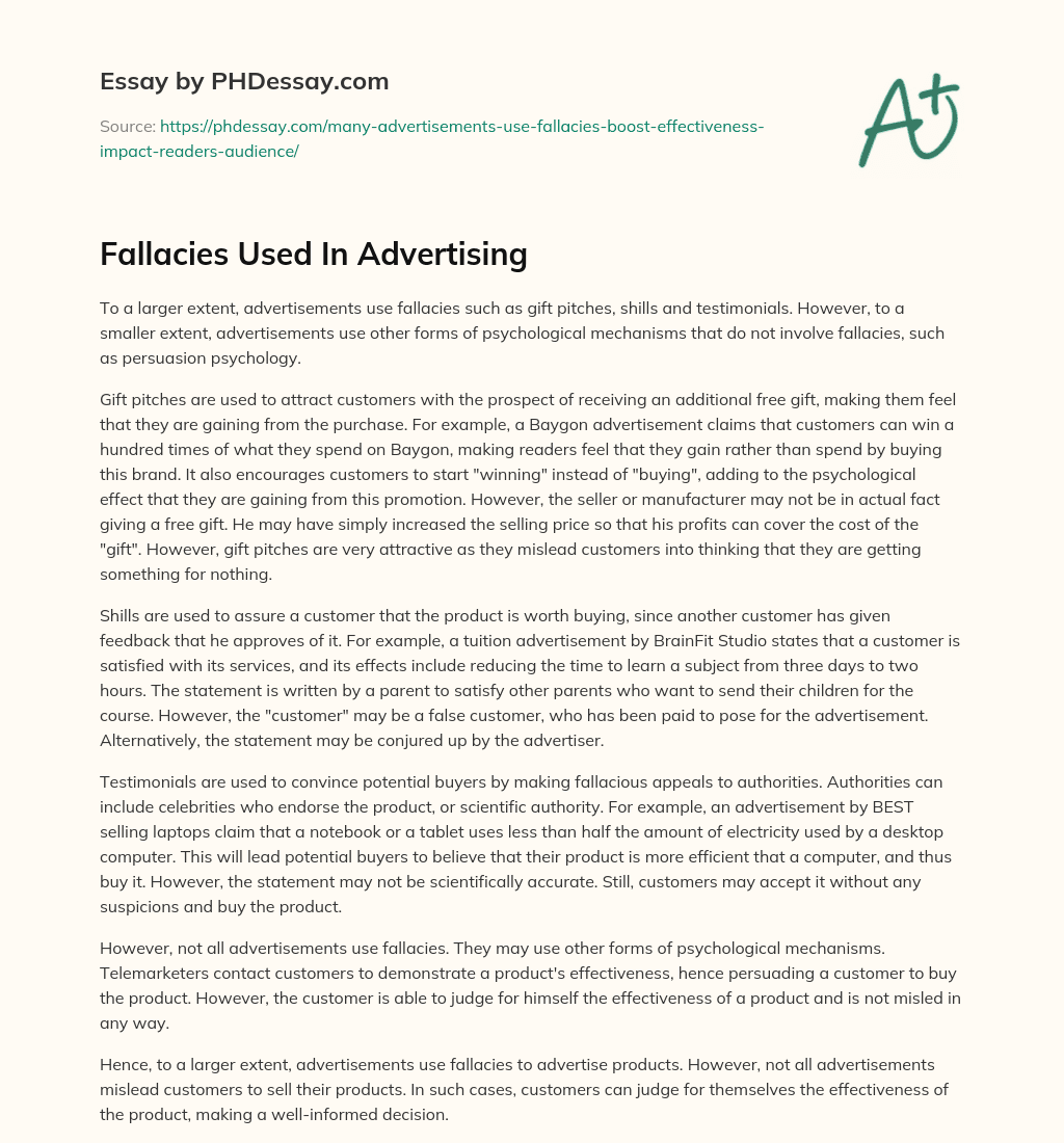 Fallacies Used In Advertising Example (400 Words) - PHDessay.com