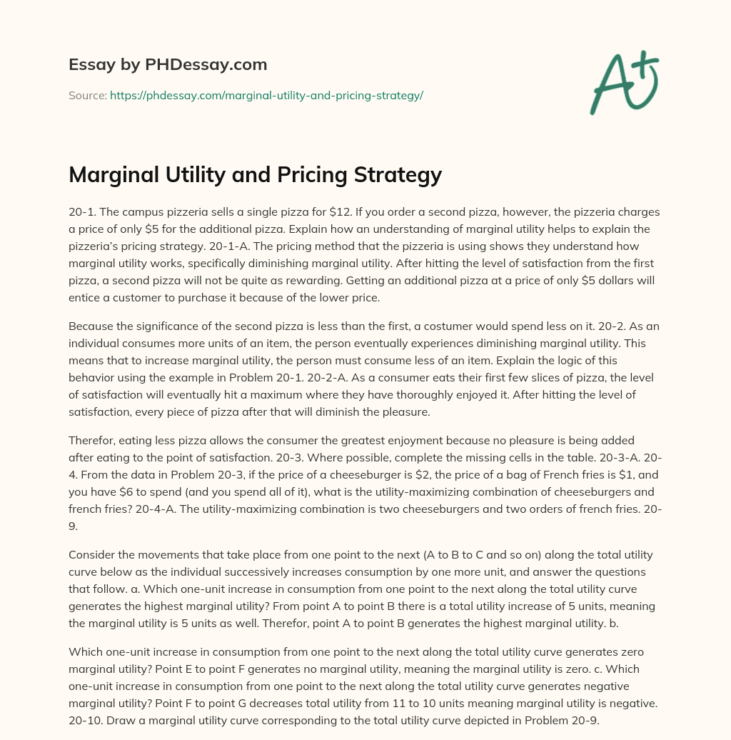 Marginal Utility and Pricing Strategy (600 Words) - PHDessay.com