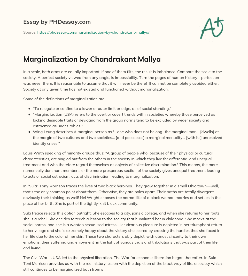 Marginalization by Chandrakant Mallya - PHDessay.com