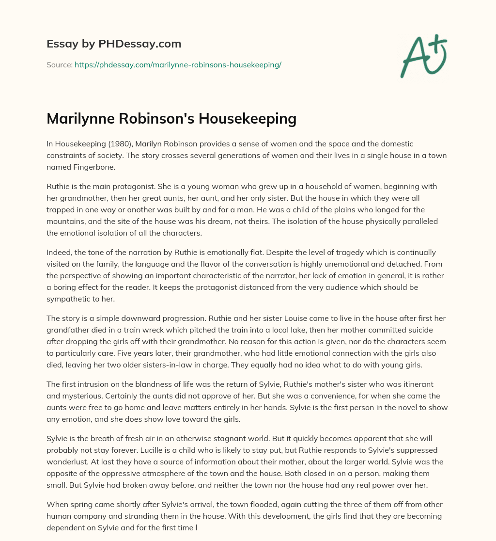 Marilynne Robinson'S Housekeeping Essay Example - PHDessay.com