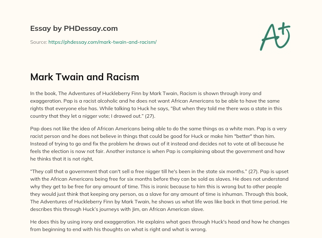 Mark Twain and Racism (300 Words) - PHDessay.com