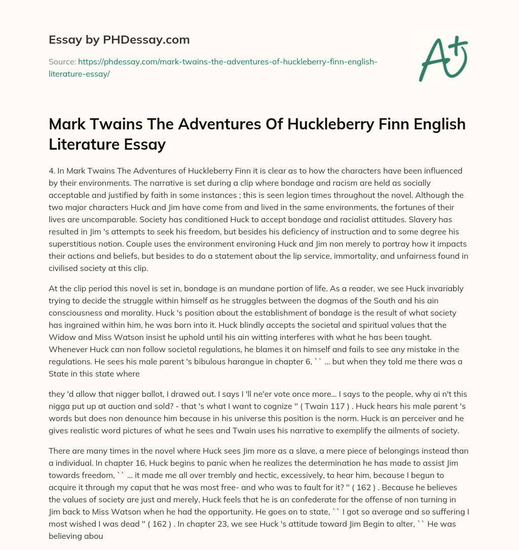 Mark Twains The Adventures Of Huckleberry Finn English Literature Essay ...