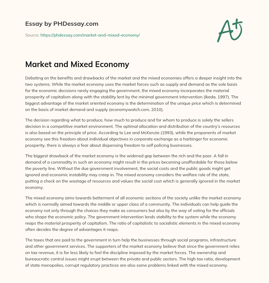 Market and Mixed Economy (500 Words) - PHDessay.com
