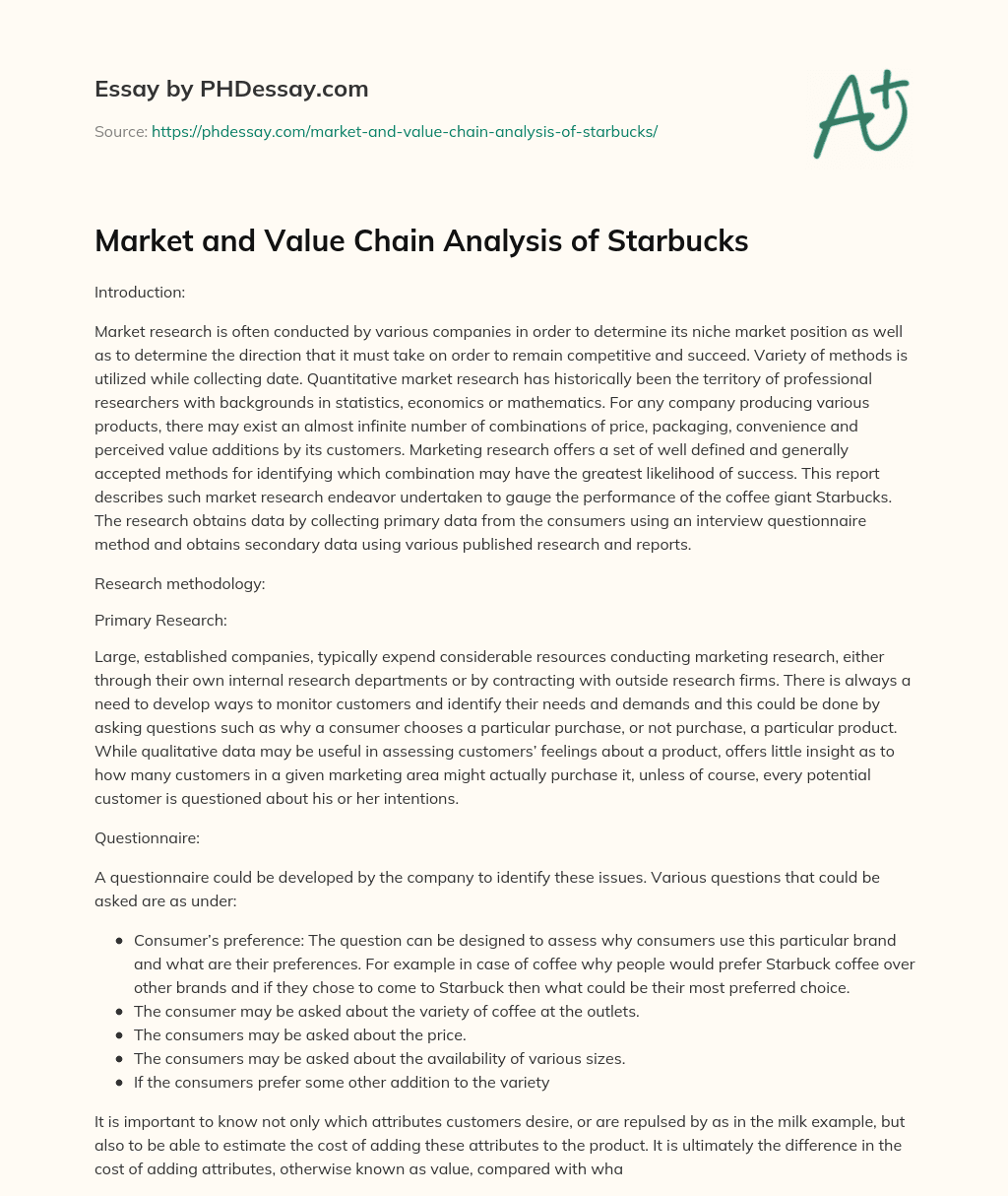 Market and Value Chain Analysis of Starbucks - PHDessay.com