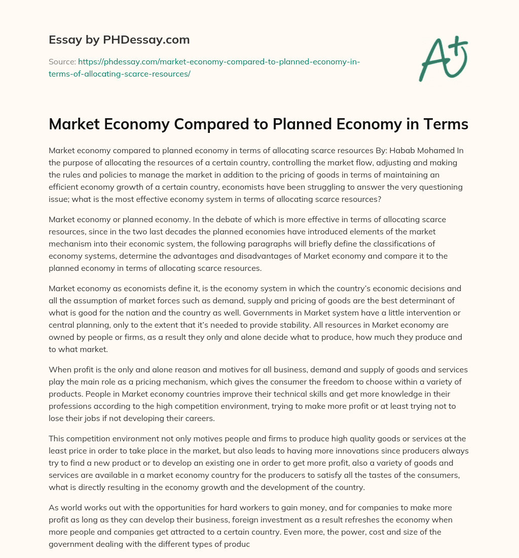 Market Economy Compared to Planned Economy in Terms - PHDessay.com