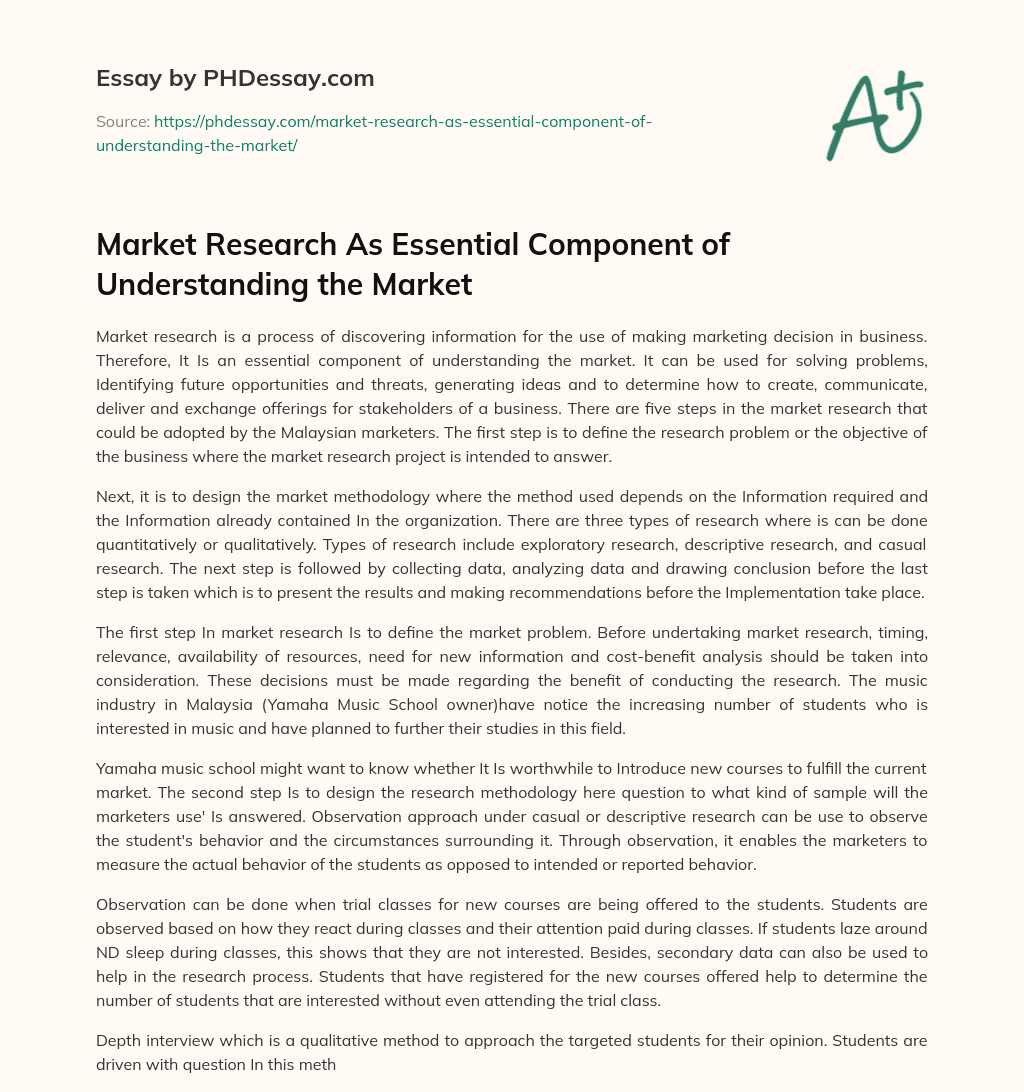 Market Research As Essential Component of Understanding the Market ...