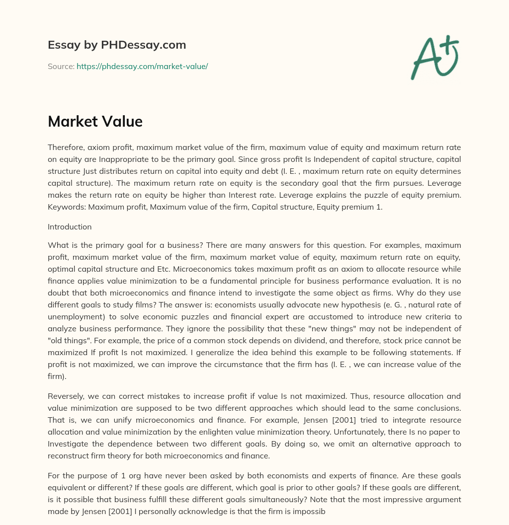 Market Value - PHDessay.com