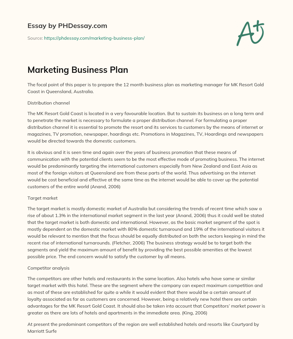 Marketing Business Plan - PHDessay.com