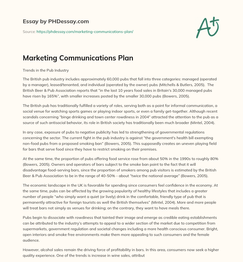 Marketing Communications Plan - PHDessay.com