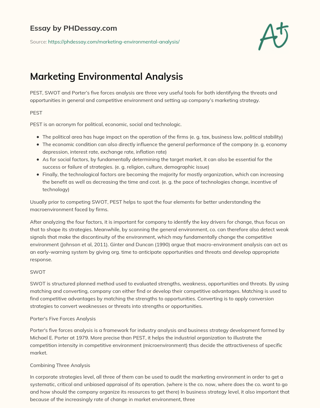 Marketing Environmental Analysis - PHDessay.com