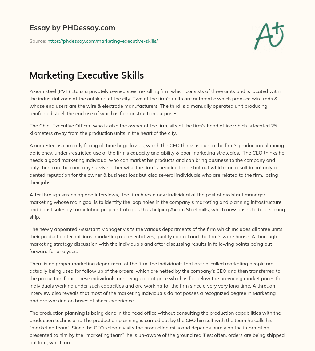 Marketing Executive Skills - PHDessay.com