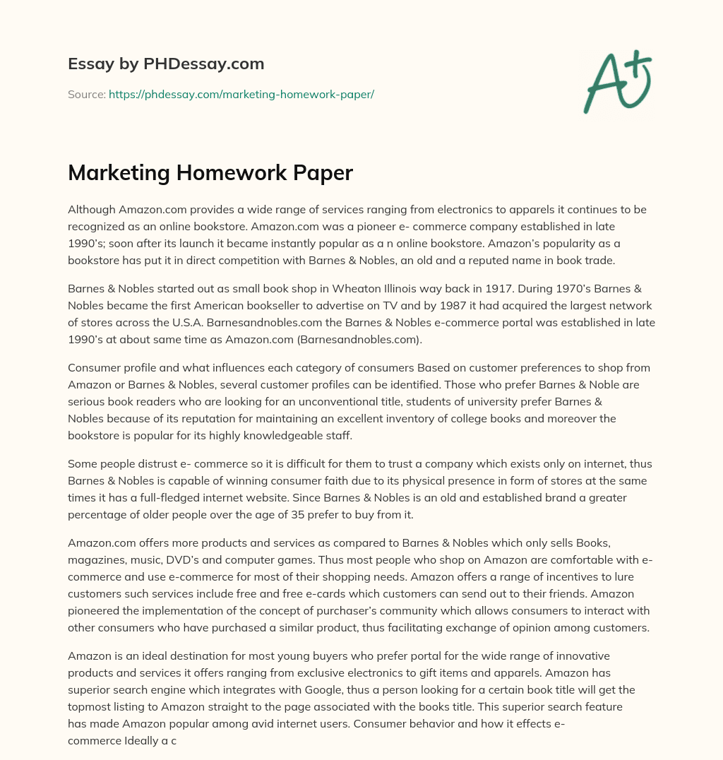 Marketing Homework Paper - PHDessay.com