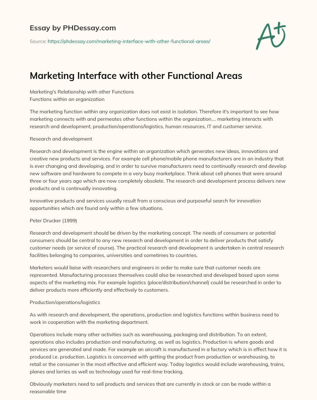 Marketing Interface with other Functional Areas - PHDessay.com